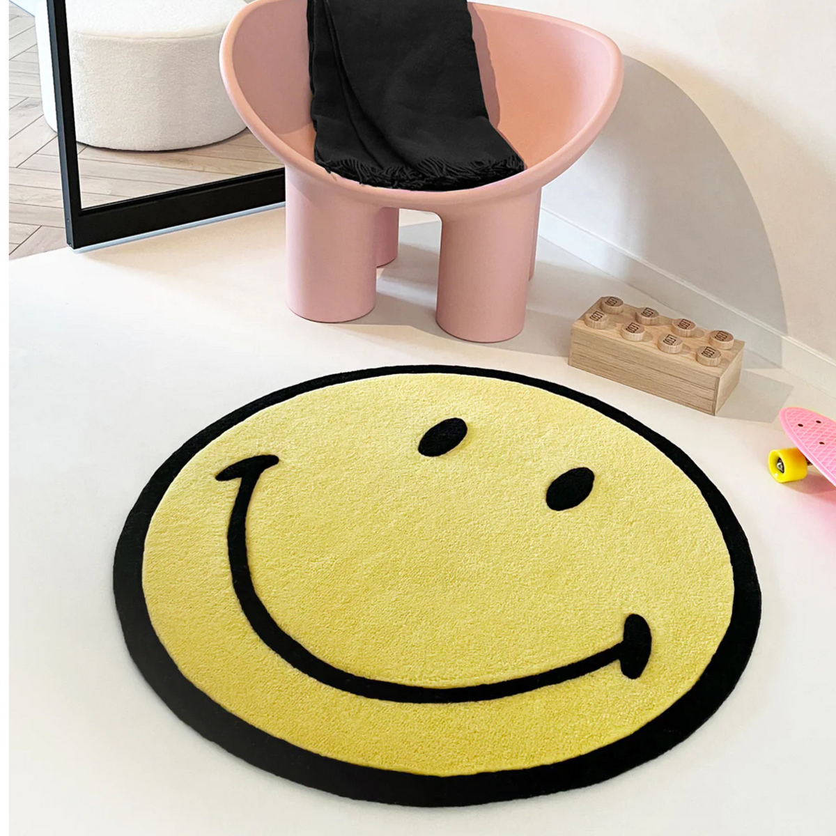 Smiley Floor Rug Yellow by Maison Deux – Bub Stuff Australia